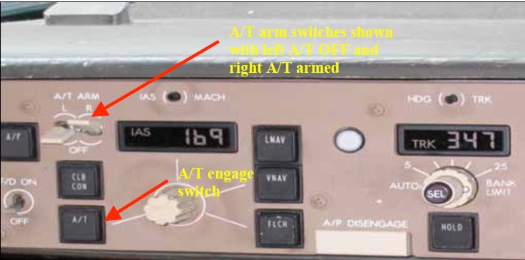 Auto-throttle ENGAGE Switches